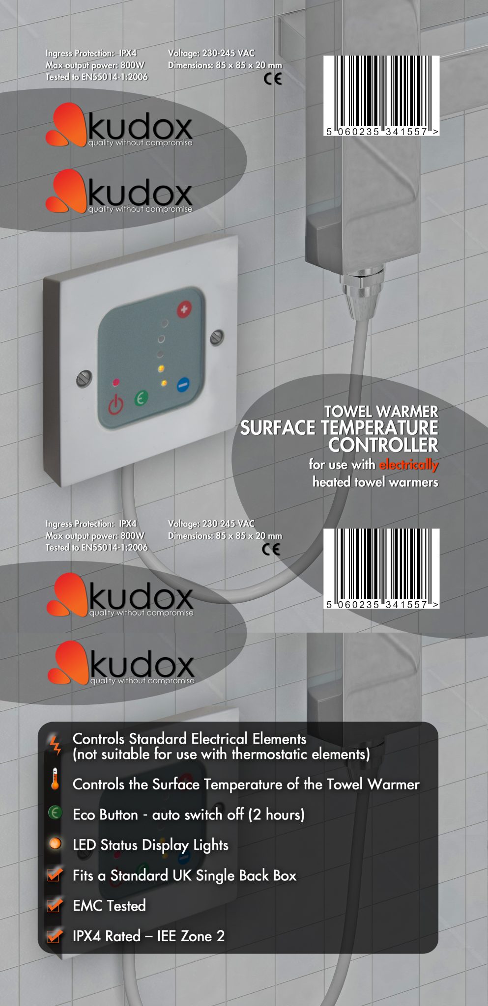 Kudox Electrical Element Wall Control White - Heating Bargains Online Shop